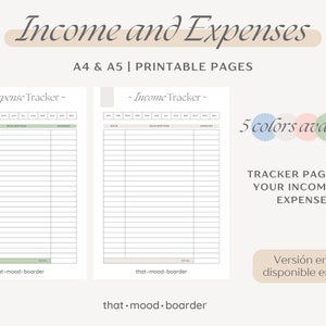 Income and Expenses Tracker Printable, Digital Pages, English Version ...