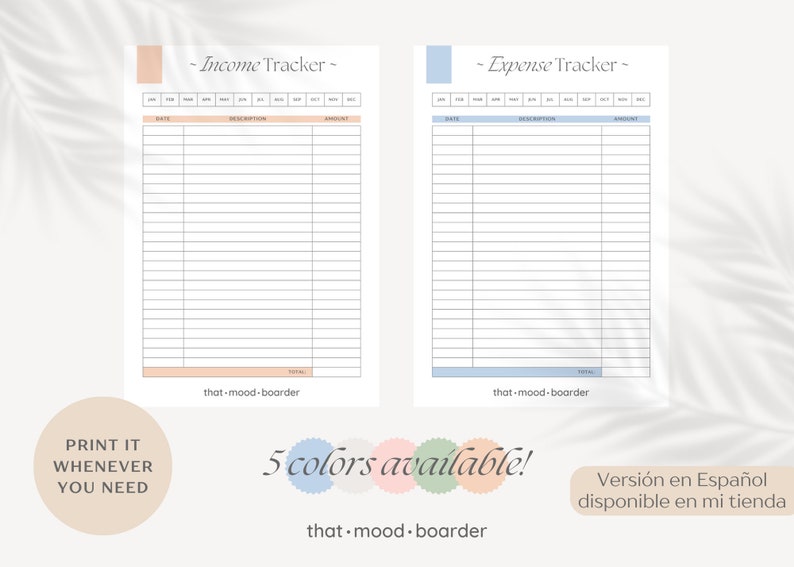 Income and Expenses Tracker Printable, Digital Pages, English Version ...