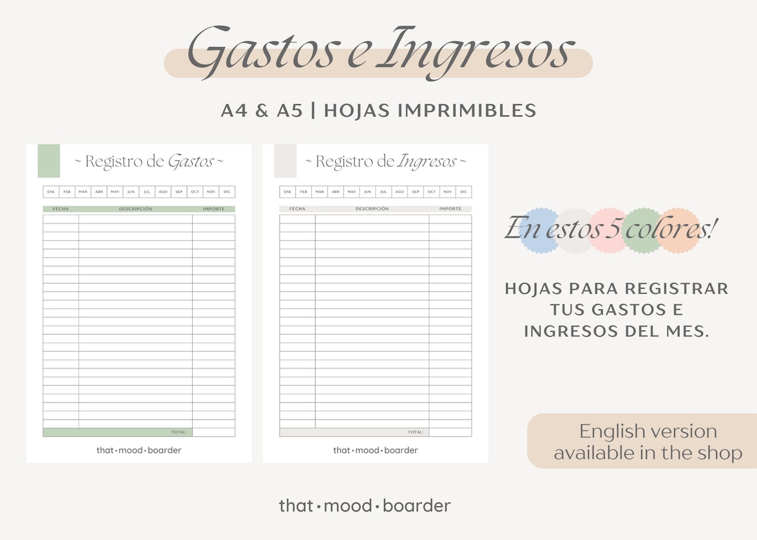 Income and Expenses Tracker Printable, Digital Pages, Spanish Version ...