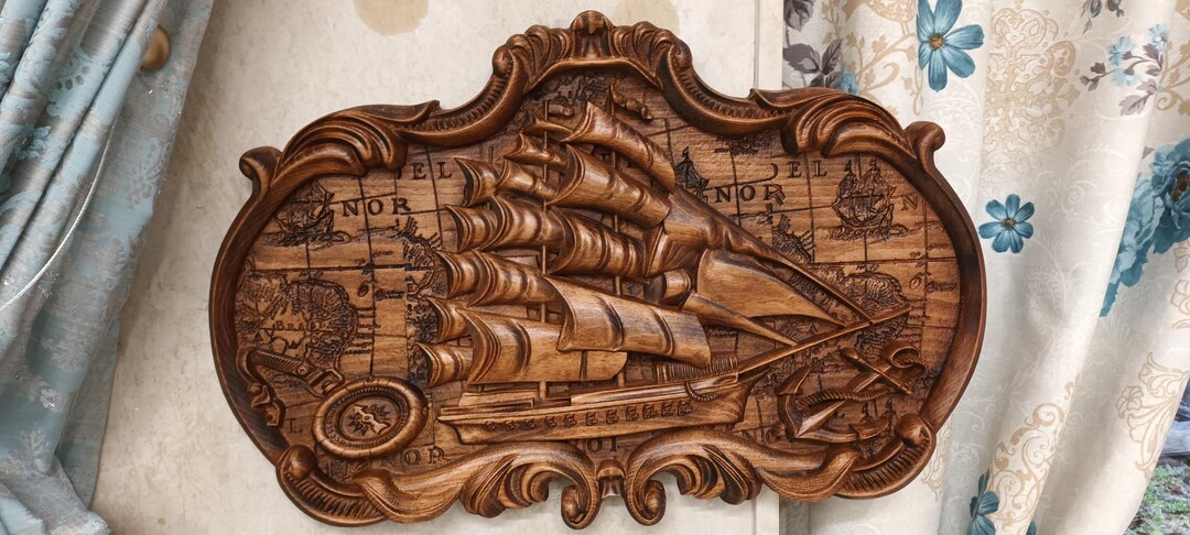 Wood Carved Picture Wall Decoration Panel.sailboat. Perfect Gift.wooden ...
