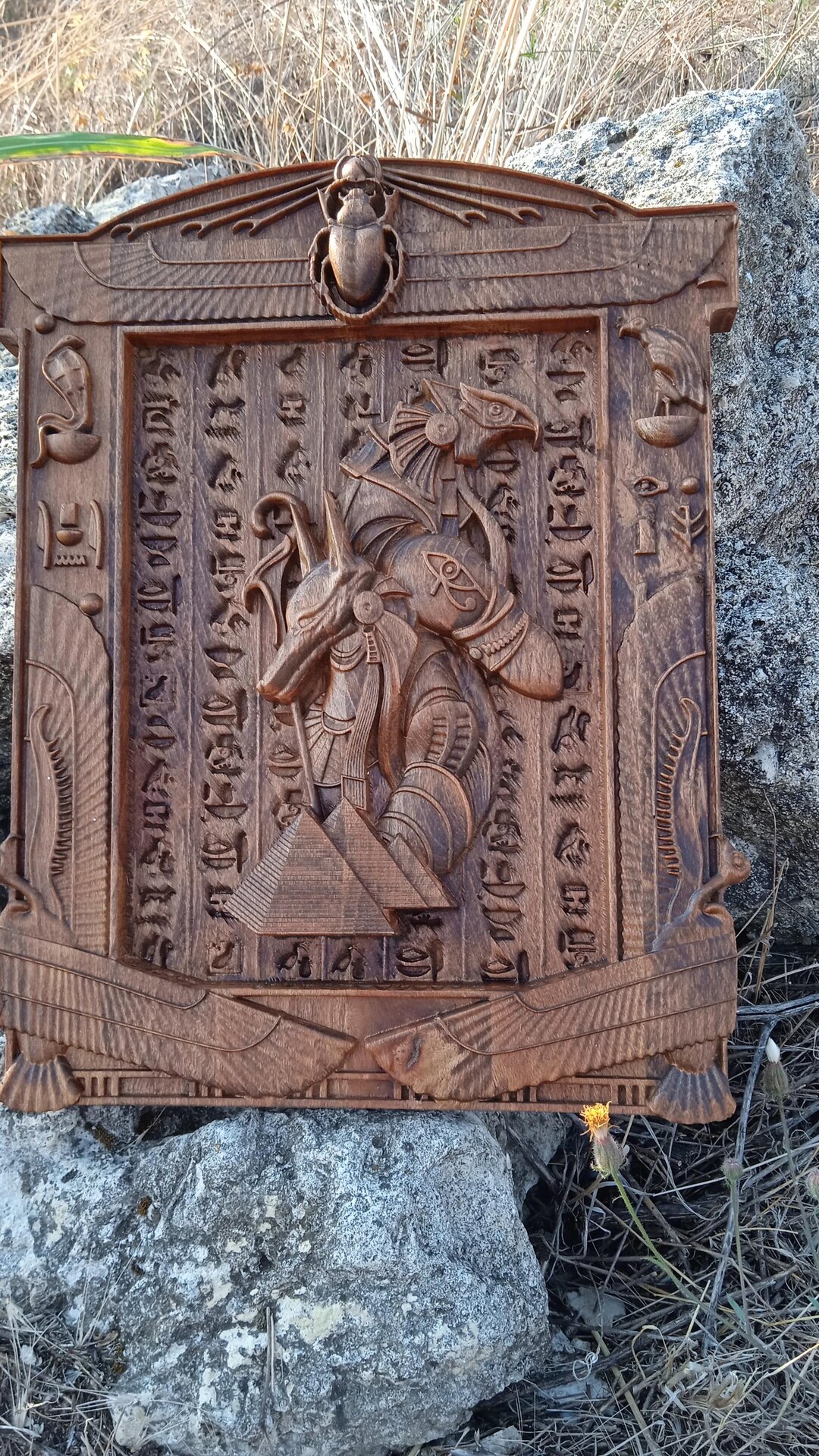 Egyptian Wall Panel. God Anubis and Horus.wooden Wall Decor.mystical ...
