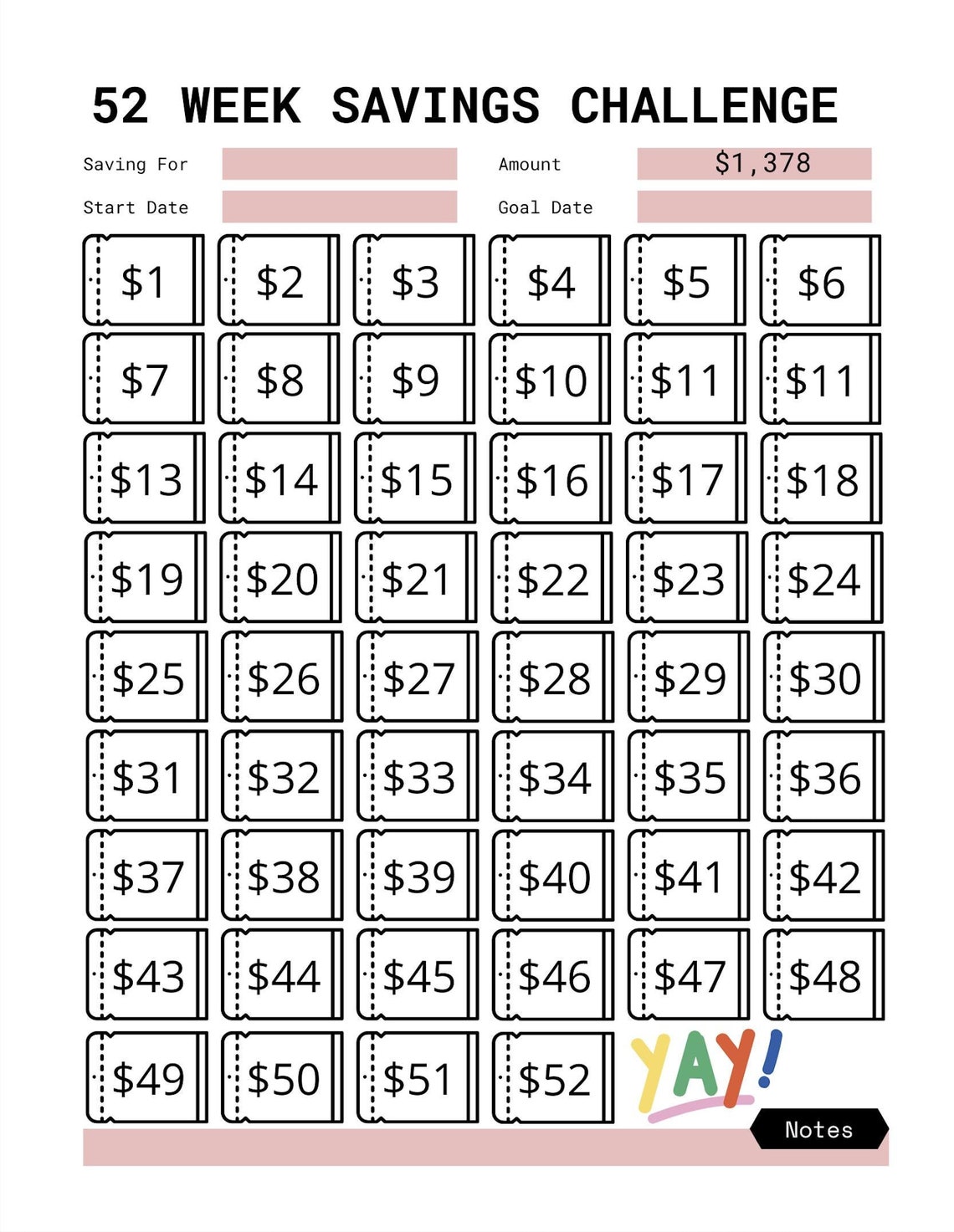 New 2024 |52 Week Savings Challenge Printable| Low Income Savings ...