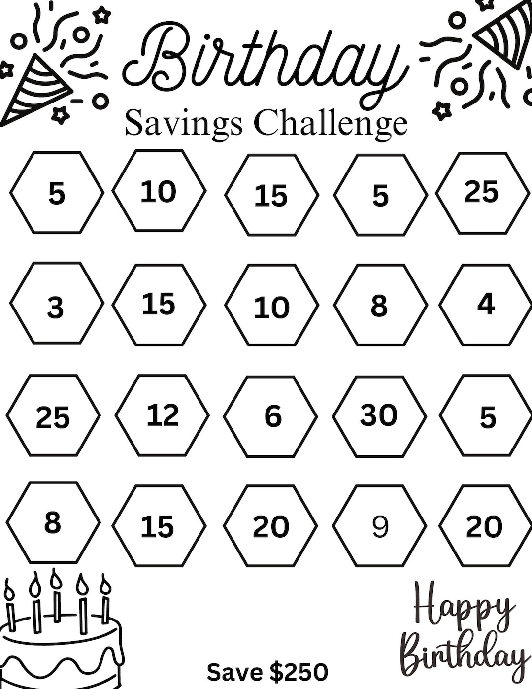 Birthday Savings Challenge | Printable Challenges| Savings Challenge ...