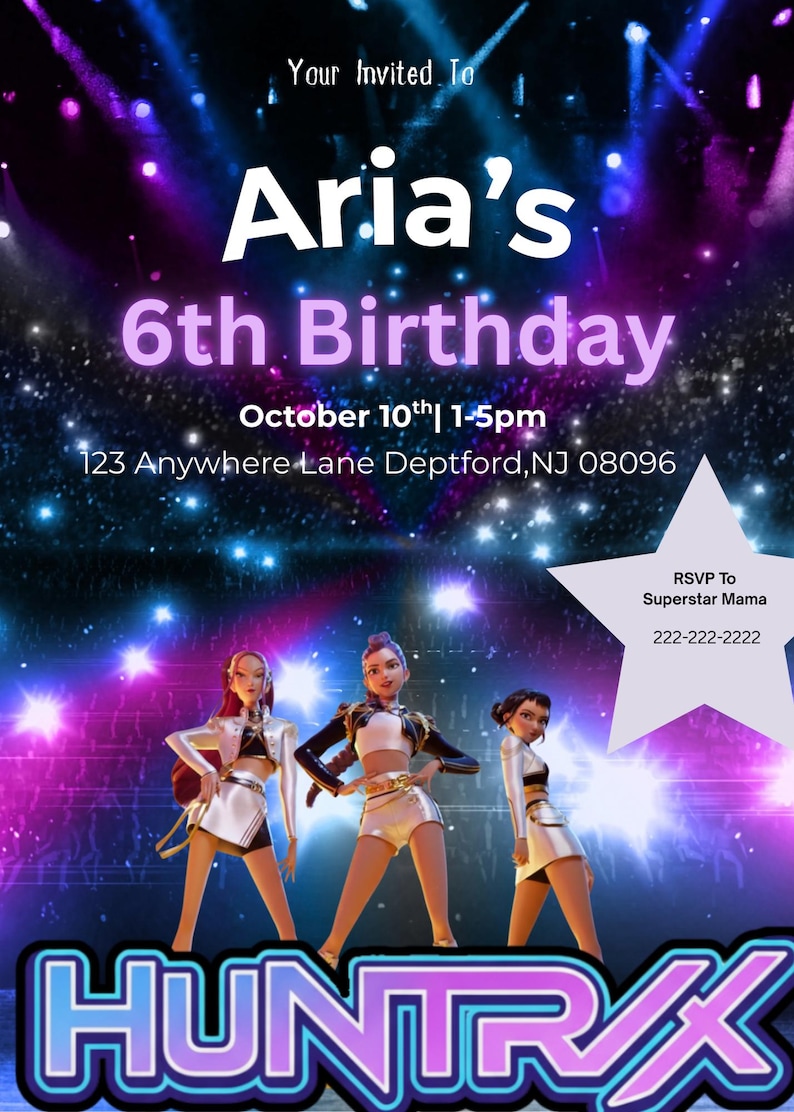 Kpop Demon Hunters Birthday Invitation - Editable Canva Template ...