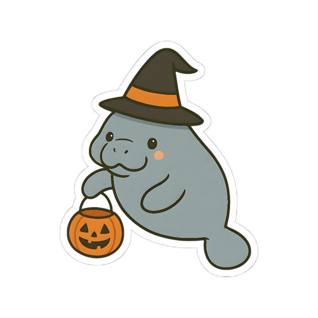 Kawaii Halloween Manatee Sticker | Halloween Sticker | Spooky Manatee ...