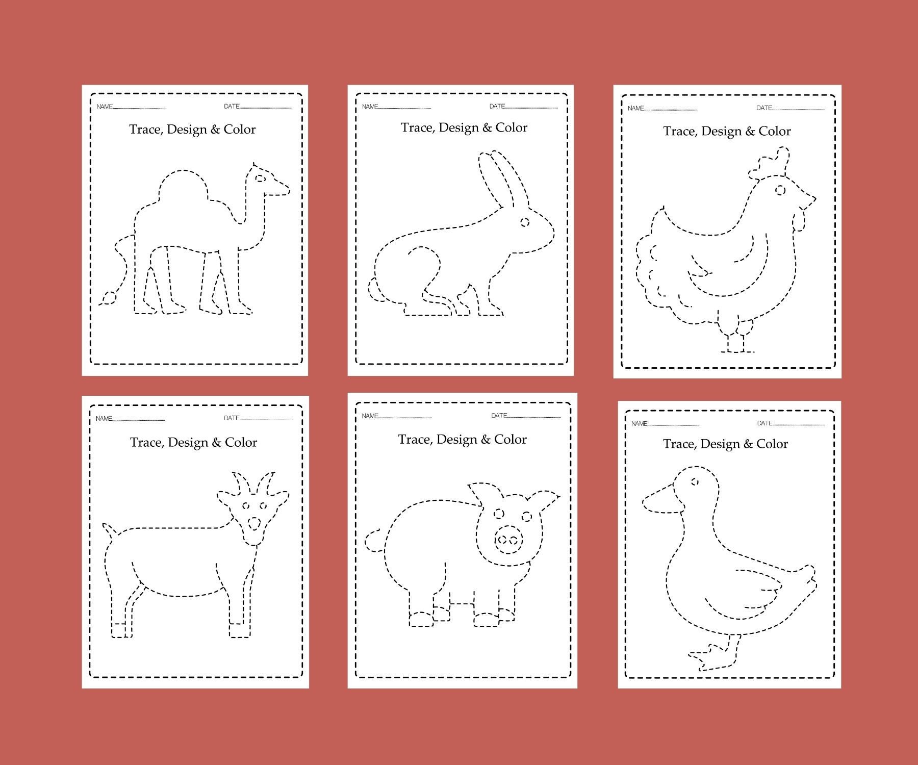 Farm Animal Tracing and Coloring Worksheets for Preschool ...