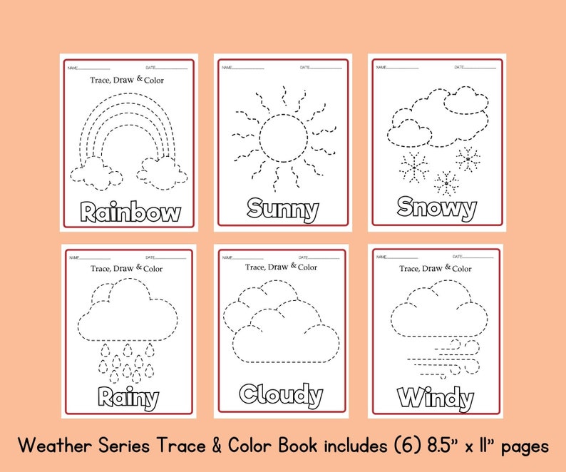 Weather Tracing & Coloring Book 6 Fun Tracing and Coloring Worksheets ...