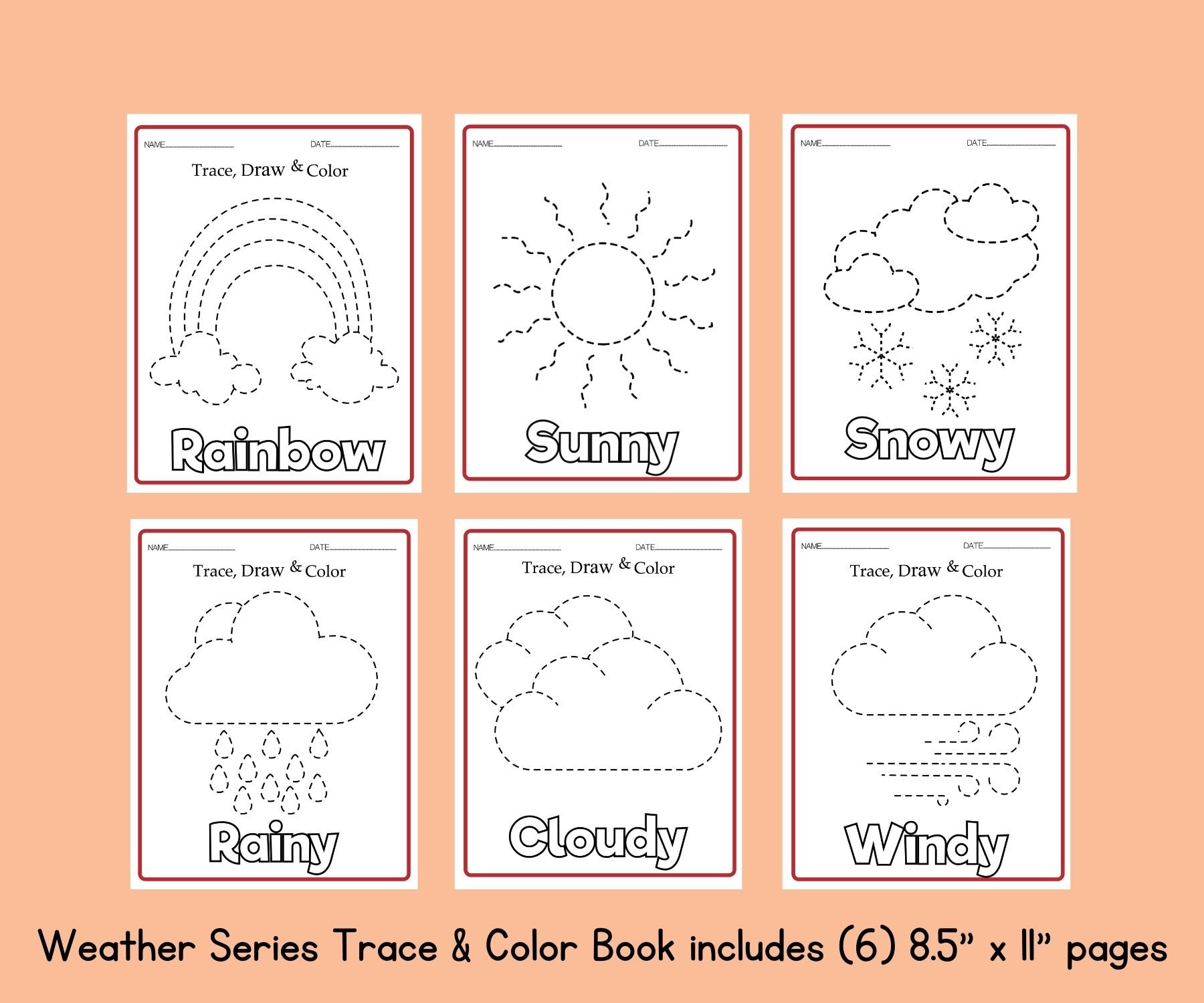 Weather Tracing & Coloring Book 6 Fun Tracing and Coloring Worksheets ...