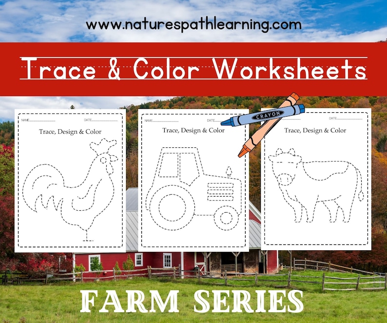 Farm Animal Tracing and Coloring Worksheets for Preschool ...