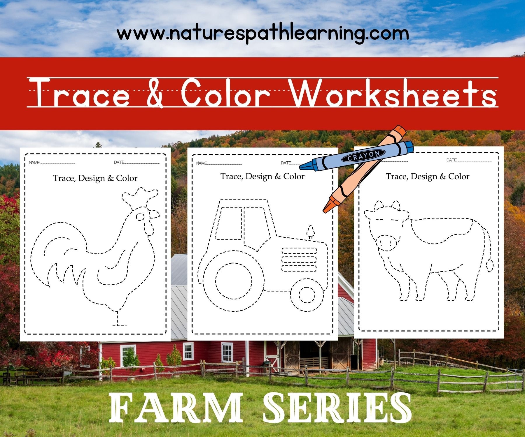 Farm Animal Tracing and Coloring Worksheets for Preschool ...