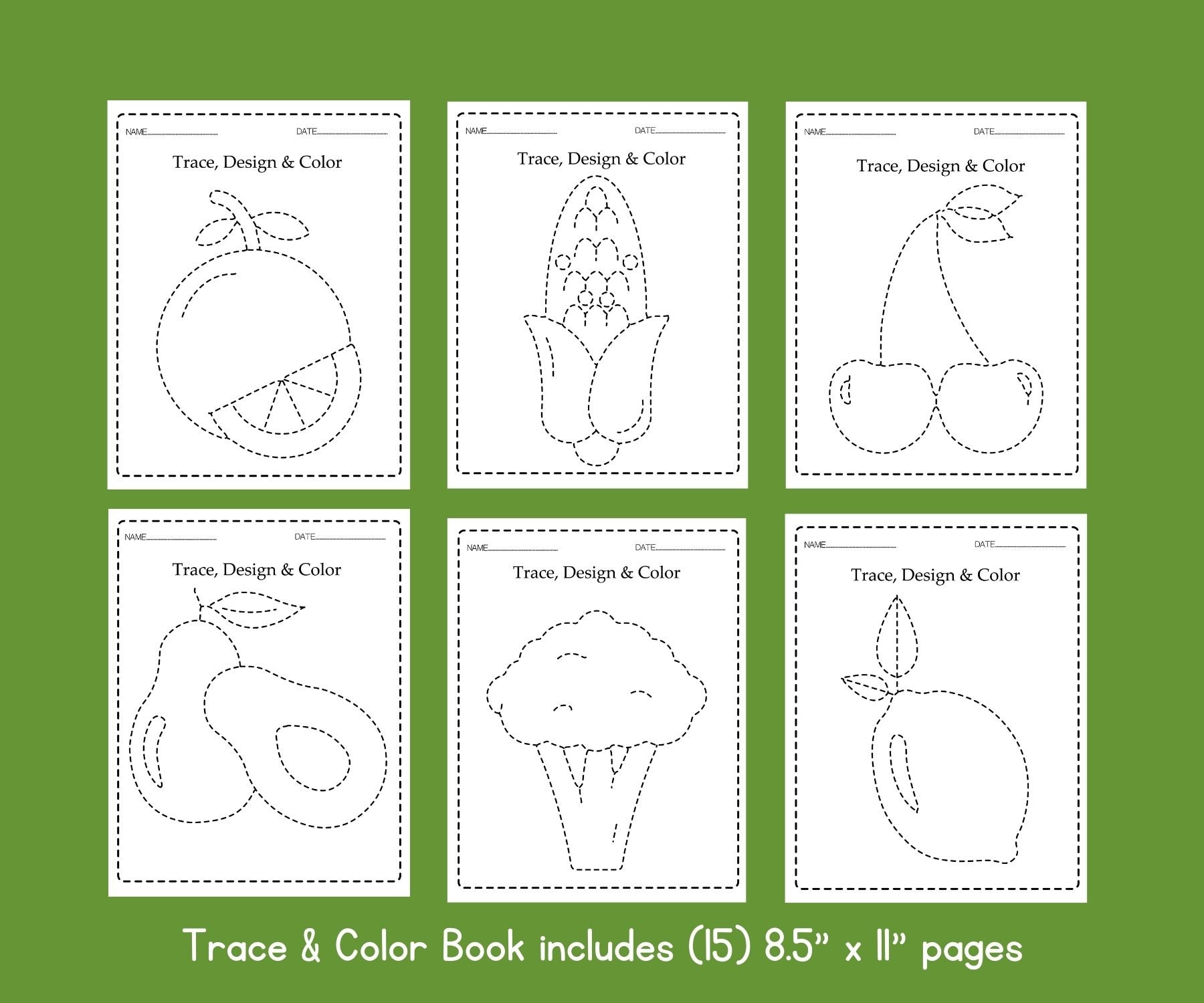 Fruits & Vegetables Tracing and Coloring Worksheets for Preschool and ...