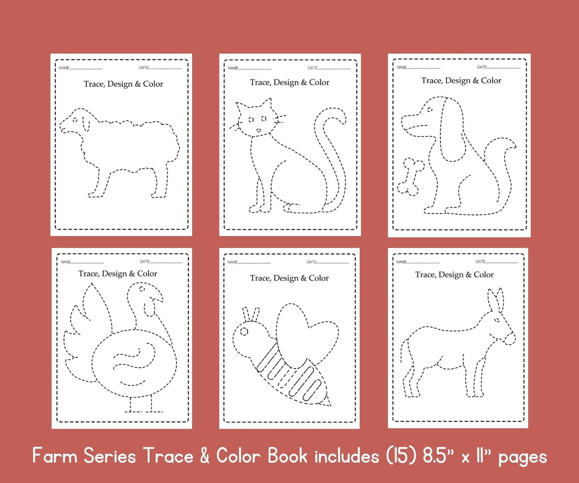 Farm Animal Tracing and Coloring Worksheets for Preschool ...