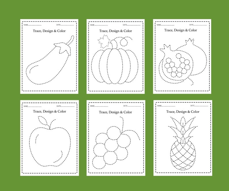 Fruits & Vegetables Tracing and Coloring Worksheets for Preschool and ...