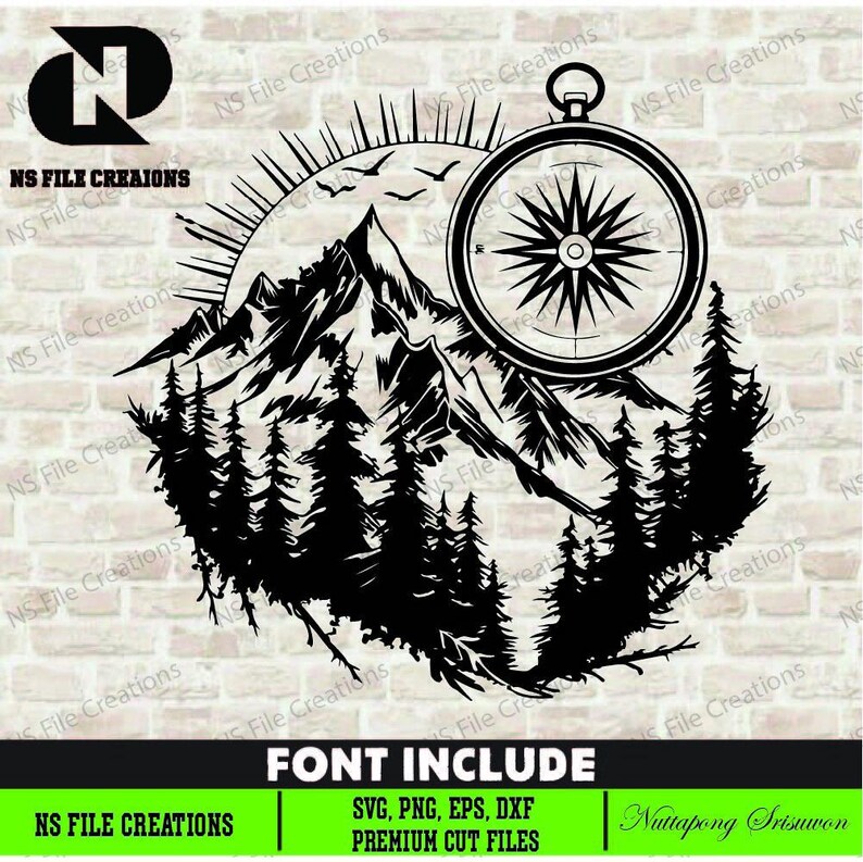 Compass and Mountains Svg Compass and Forest Svg Nature Svg Adventure ...