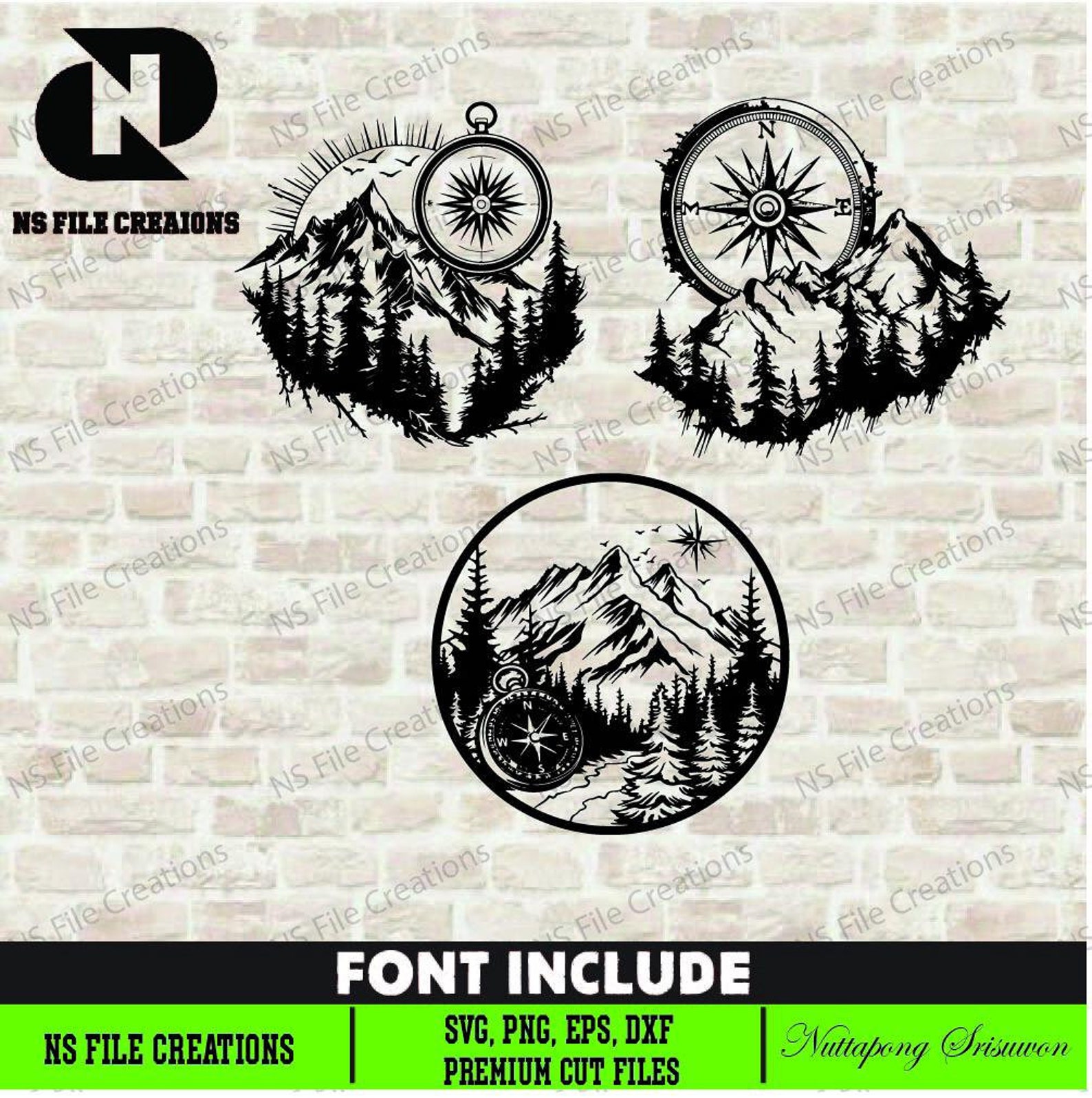 Compass and Mountains Svg Compass and Forest Svg Nature Svg Adventure ...