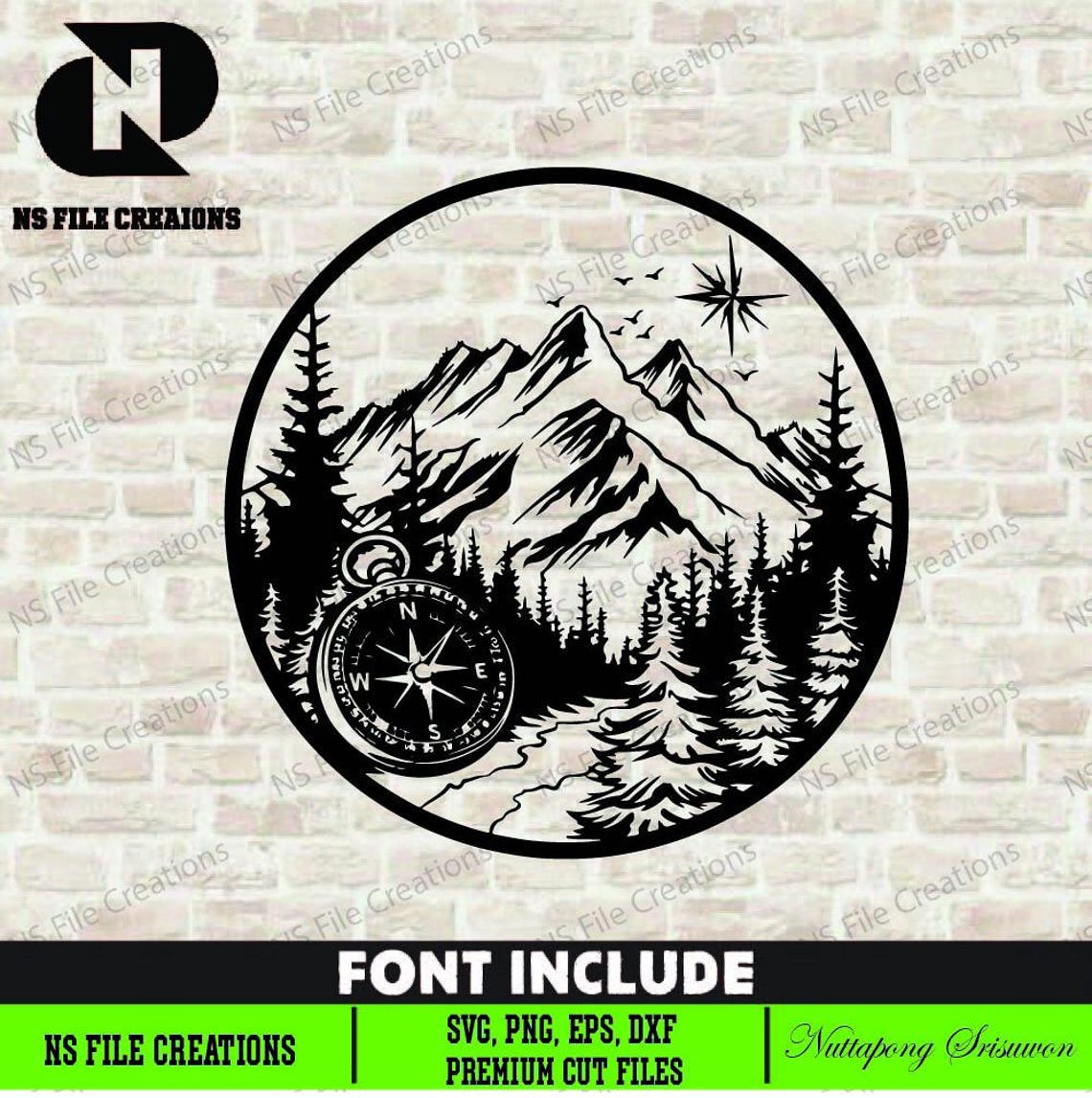 Compass and Mountains Svg Compass and Forest Svg Nature Svg Adventure ...