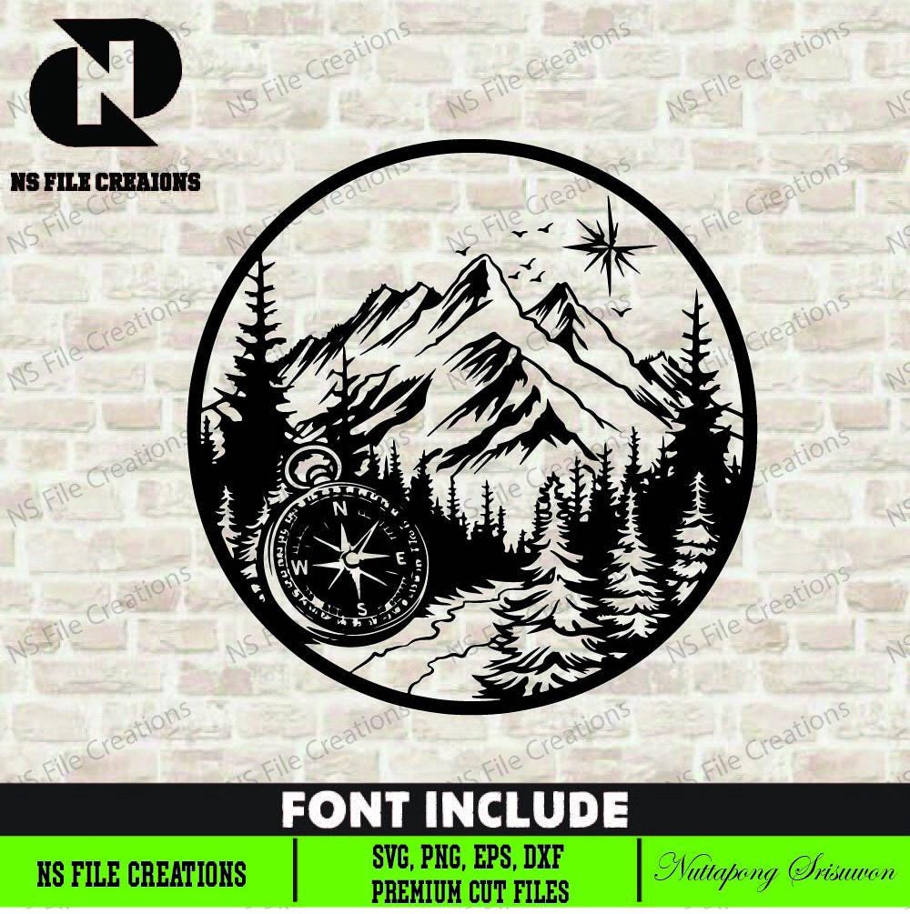 Compass and Mountains Svg Compass and Forest Svg Nature Svg Adventure ...