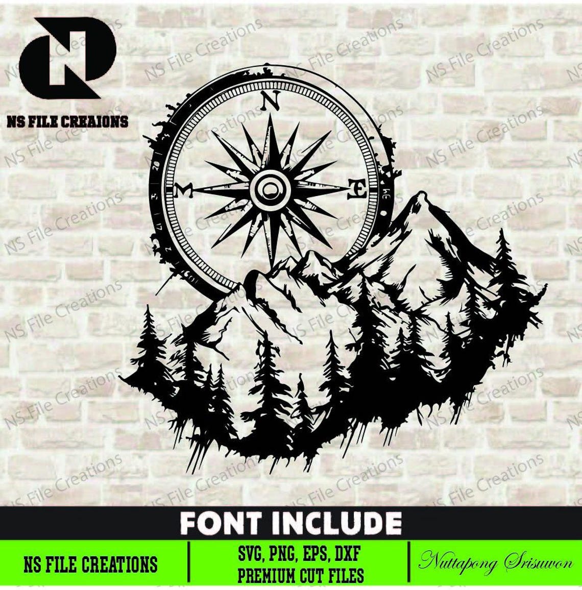 Compass and Mountains Svg Compass and Forest Svg Nature Svg Adventure ...