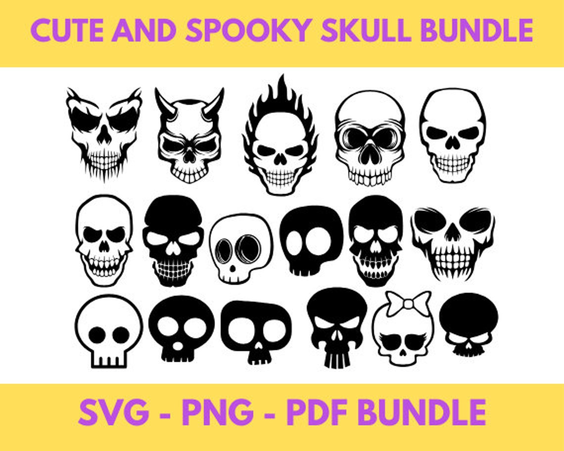 Cute and Spooky Skull Bundle Svg Png Pdf Cut Files Halloween Skulls ...