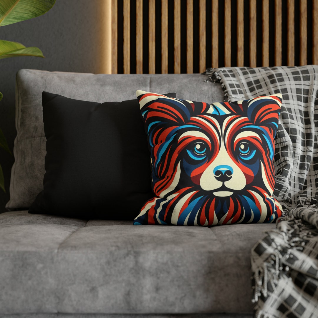Art Deco Papillon Dog Pillow Cover, Papillon Dog Design Pillow Cover ...