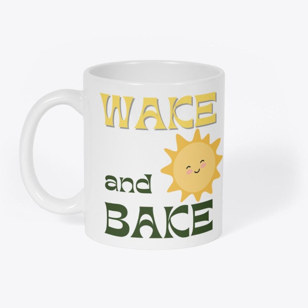 Wake and Bake Mug, Aesthetic Sun Mug, White Coffee Mug, Ceramic Tea Mug ...