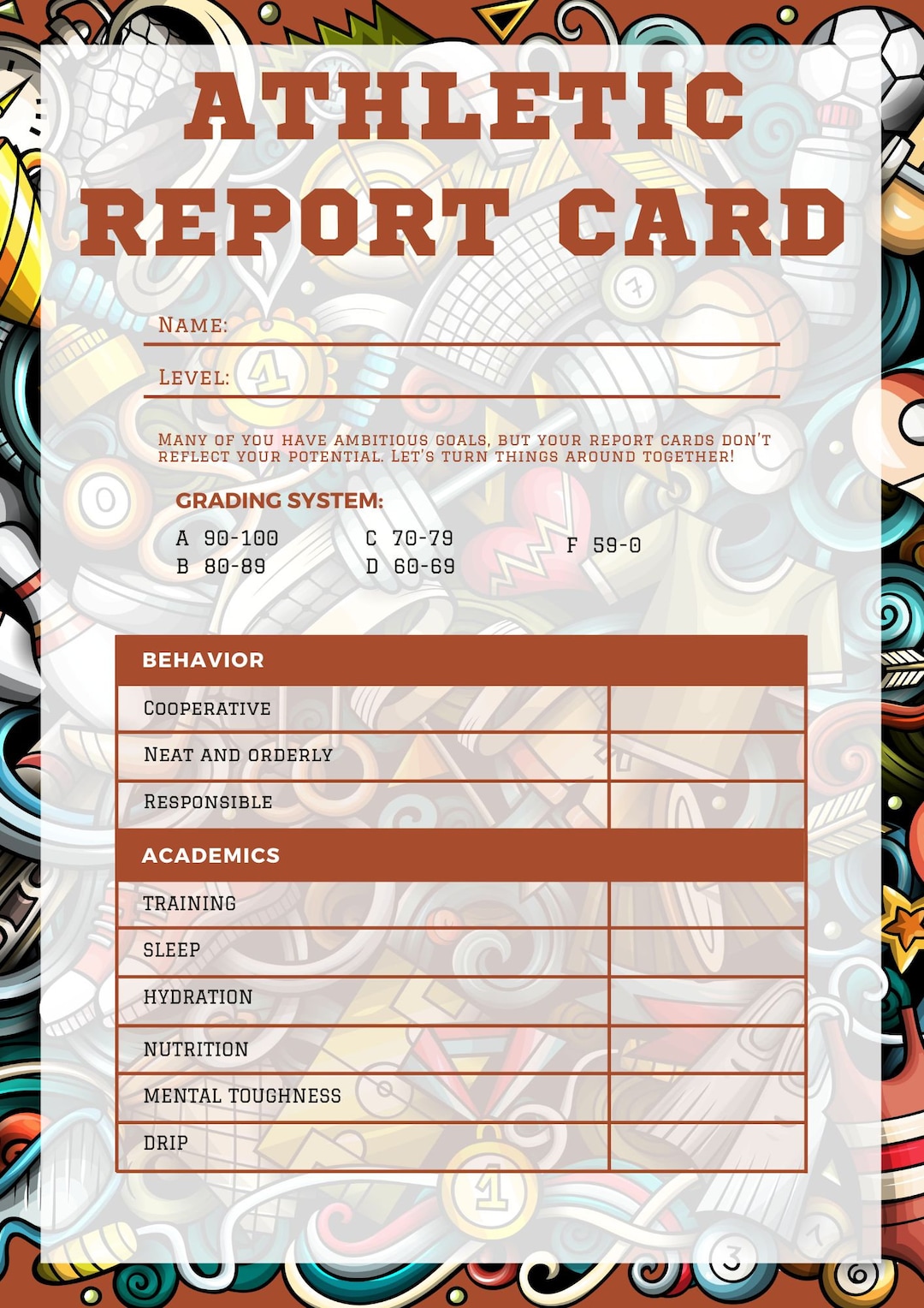 ATHLETIC REPORT CARD - Etsy
