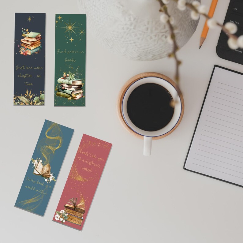 Whimsical Gold Printable Bookmarks, Stacked Book Bookmarks, Printable ...