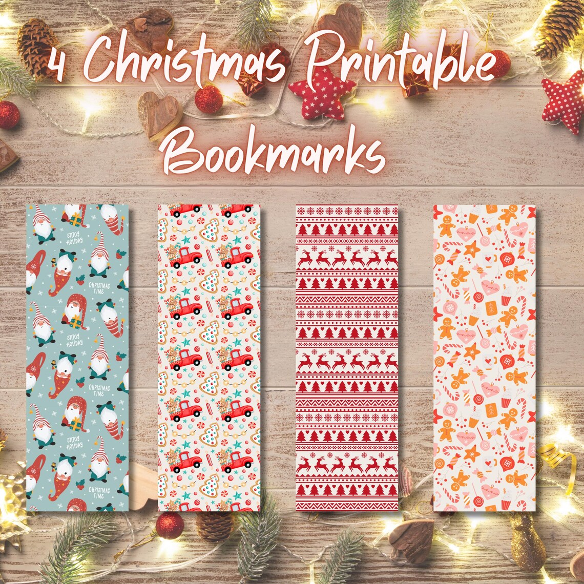 Christmas Printable Bookmarks, Holiday Bookmarks, Gingerbread, Gnomes ...