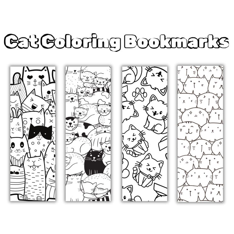 Cat Coloring Printable Bookmark, Cat Coloring Page, Coloring Printable ...