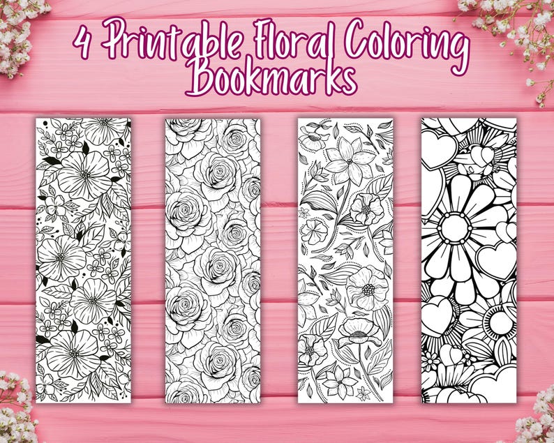 Printable Floral Coloring Bookmarks - Beautiful DIY Bookmark Pages for ...