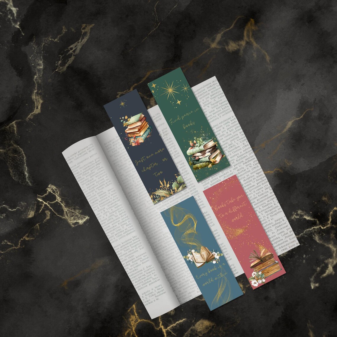 Whimsical Gold Printable Bookmarks, Stacked Book Bookmarks, Printable ...