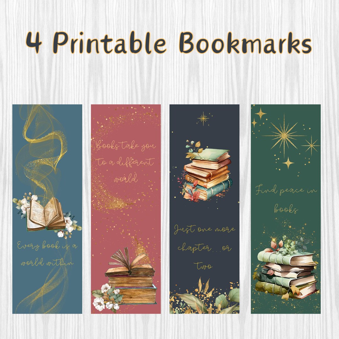 Whimsical Gold Printable Bookmarks, Stacked Book Bookmarks, Printable ...