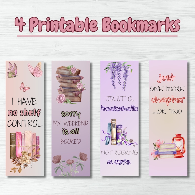 Stacked Books Printable Bookmarks, Vintage Stacked Books, Just One More ...