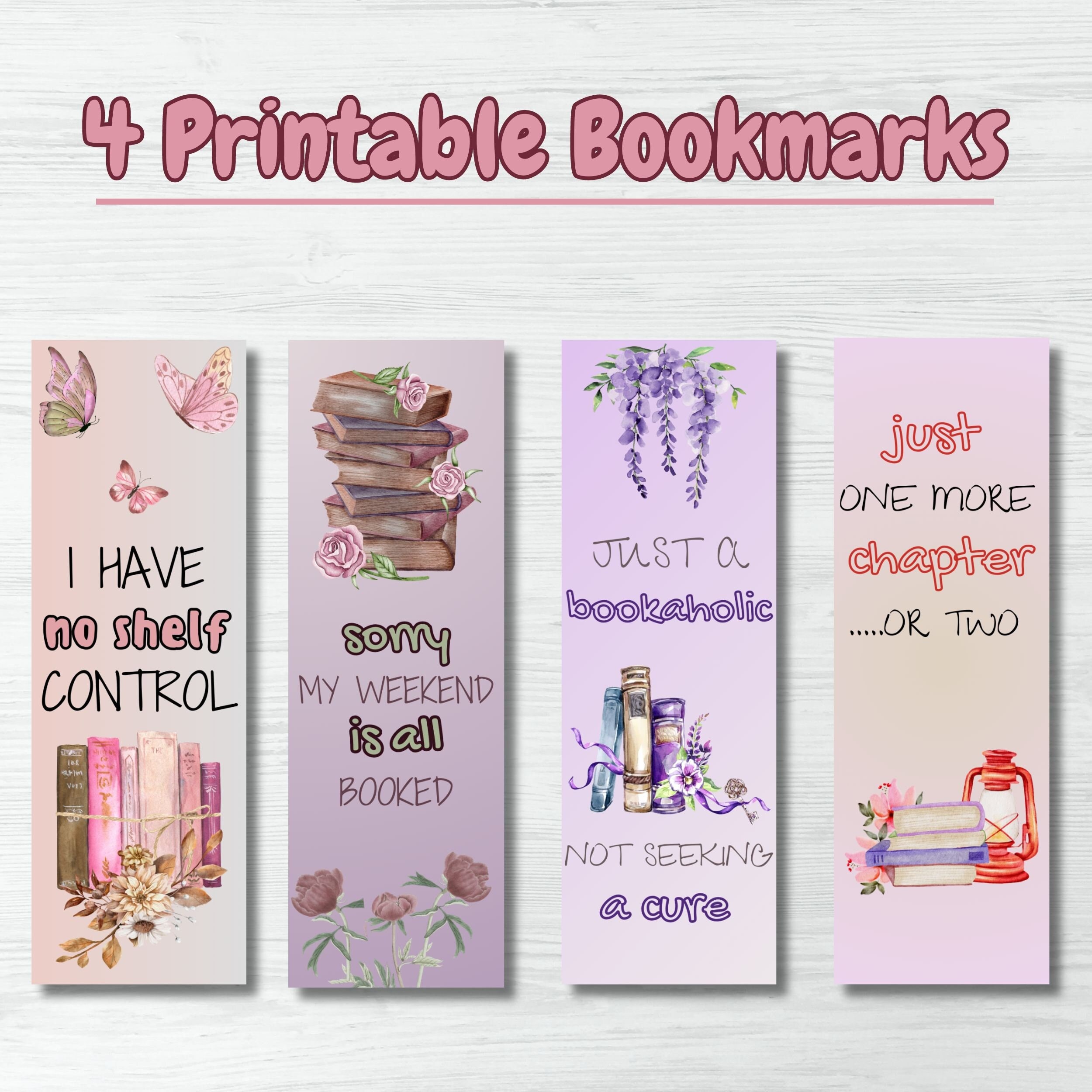 Stacked Books Printable Bookmarks, Vintage Stacked Books, Just One More ...