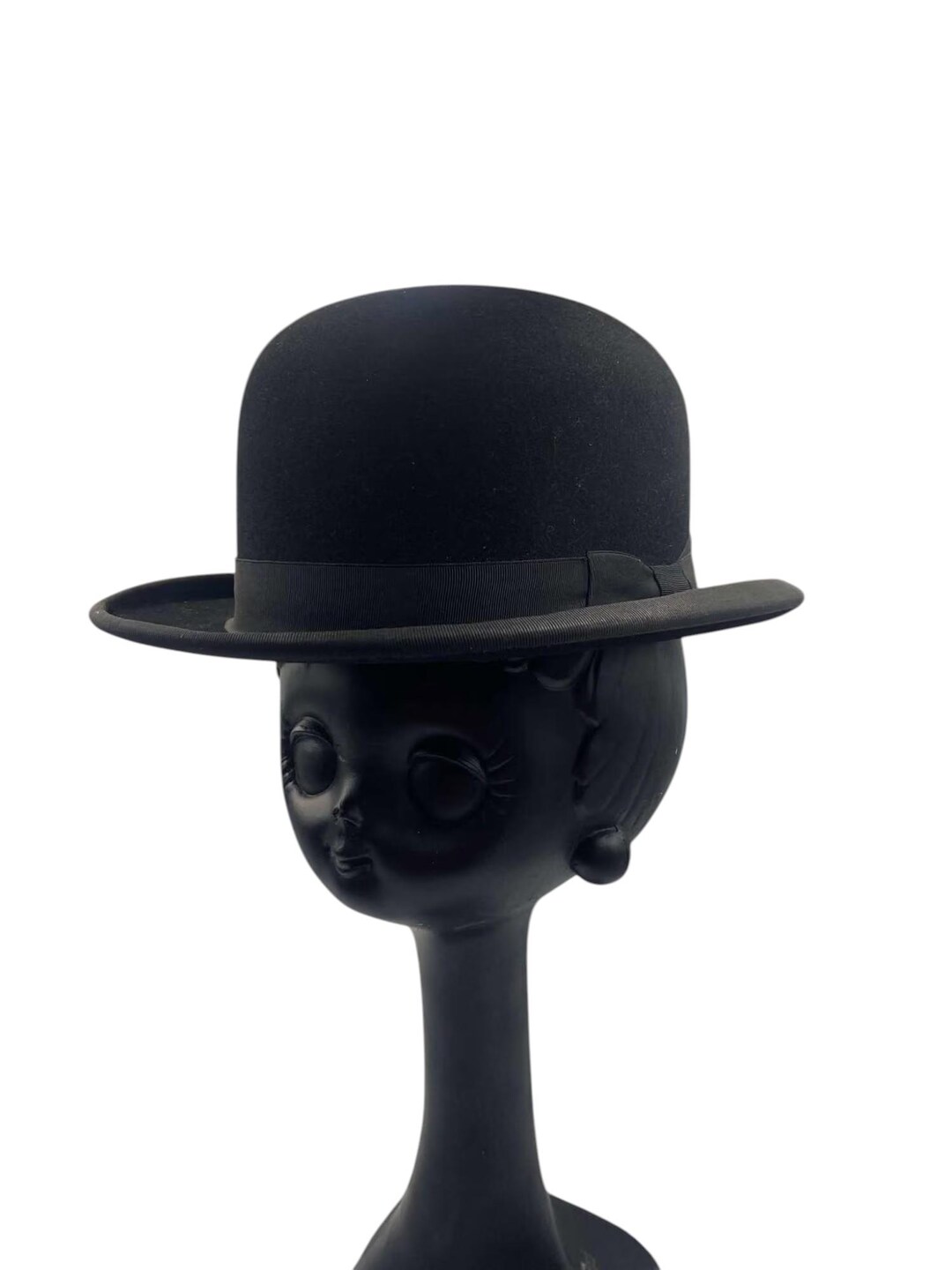 Vintage Bowler Hat in Black Wool Felt, Cotton Band - French Hat Shop ...