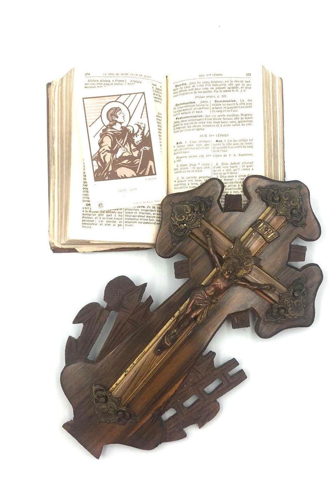 Antique Napoleon III Carved Wood Wall Crucifix With Copper Metal Christ ...