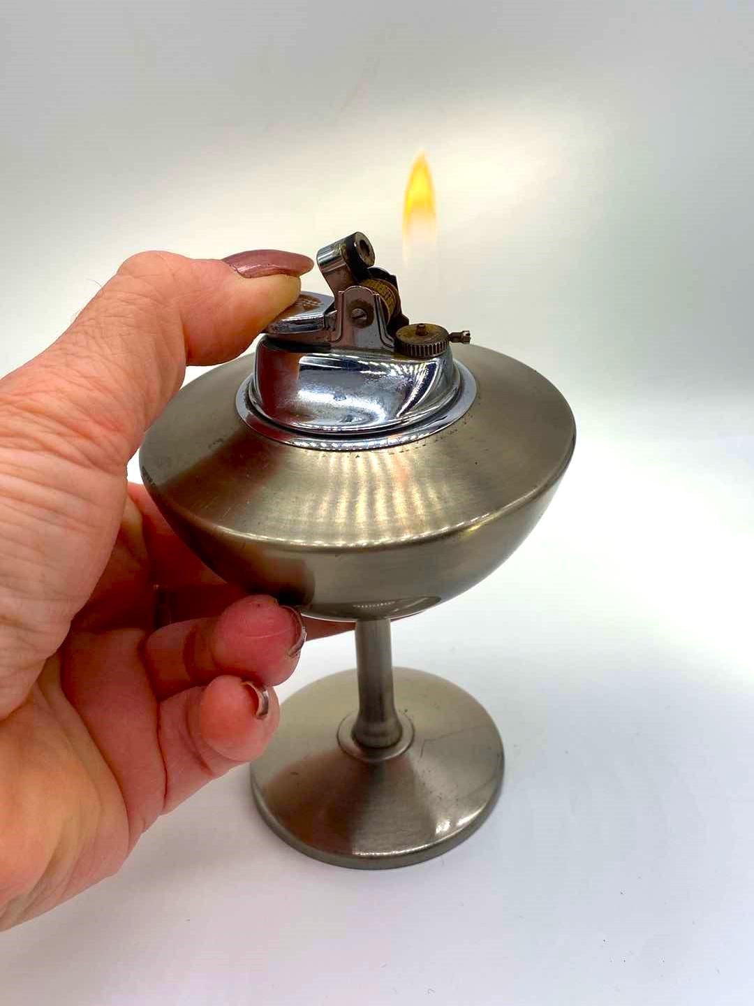 1970s Space Age Design Silver Metal Table Lighter - Vintage Tulip Stand ...
