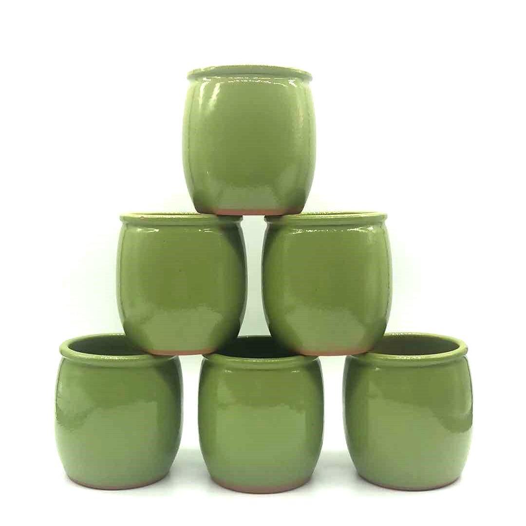 6 La Fermière Yogurt Pots in Green Enameled Terracotta - Vintage Cermer ...