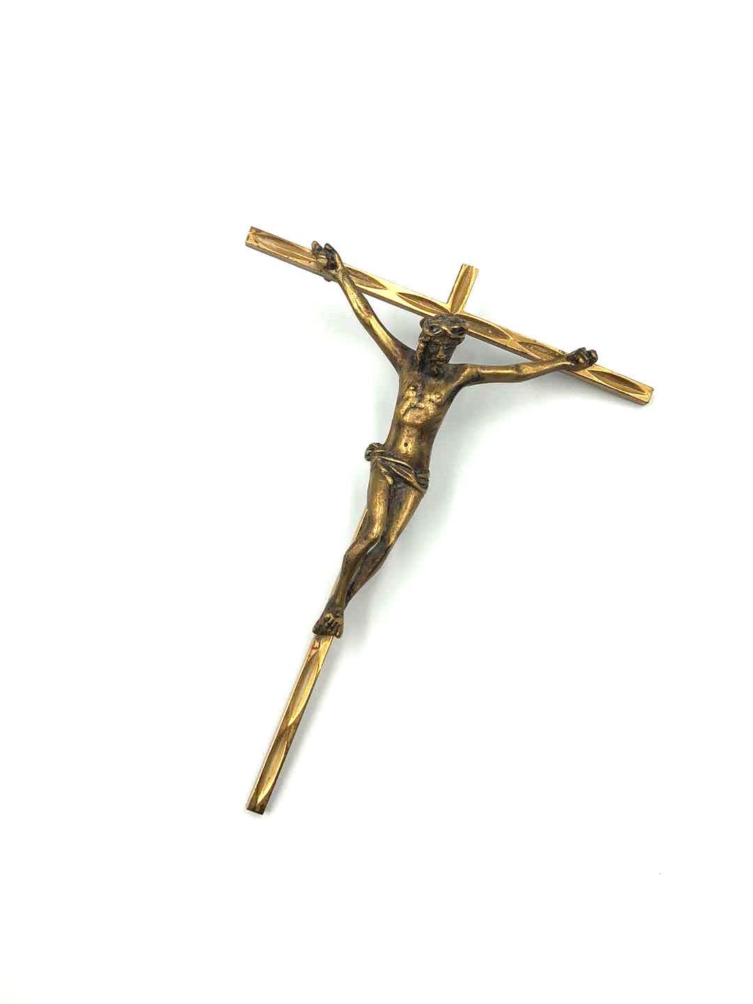 Antique Wall Crucifix in Gilded Brass and Bronze Made in France 1950s ...