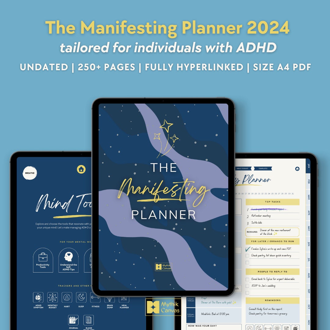 ADHD Digital Planner 2024 Undated Daily Weekly Monthly, Budget Planner ...