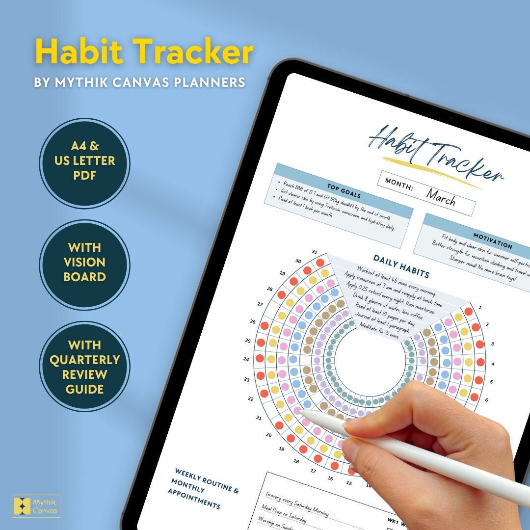 Habit Tracker Wheel Printable, Monthly Habit Tracker Challenge ...