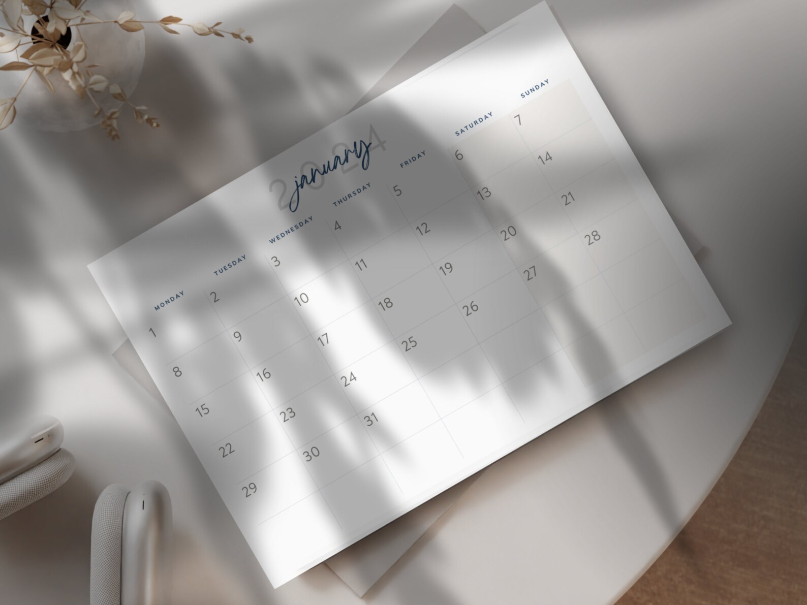 Printable Minimalist Calendar 2024 Aesthetic Monday and - Etsy