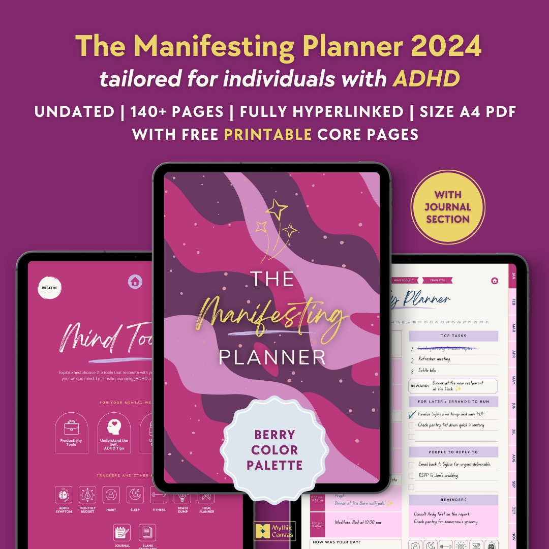 ADHD Digital Planner 2024 Undated Daily Weekly Monthly, Budget Planner ...
