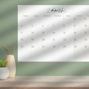 Printable Minimalist Calendar 2024 Aesthetic Monday and Sunday Start A4 ...