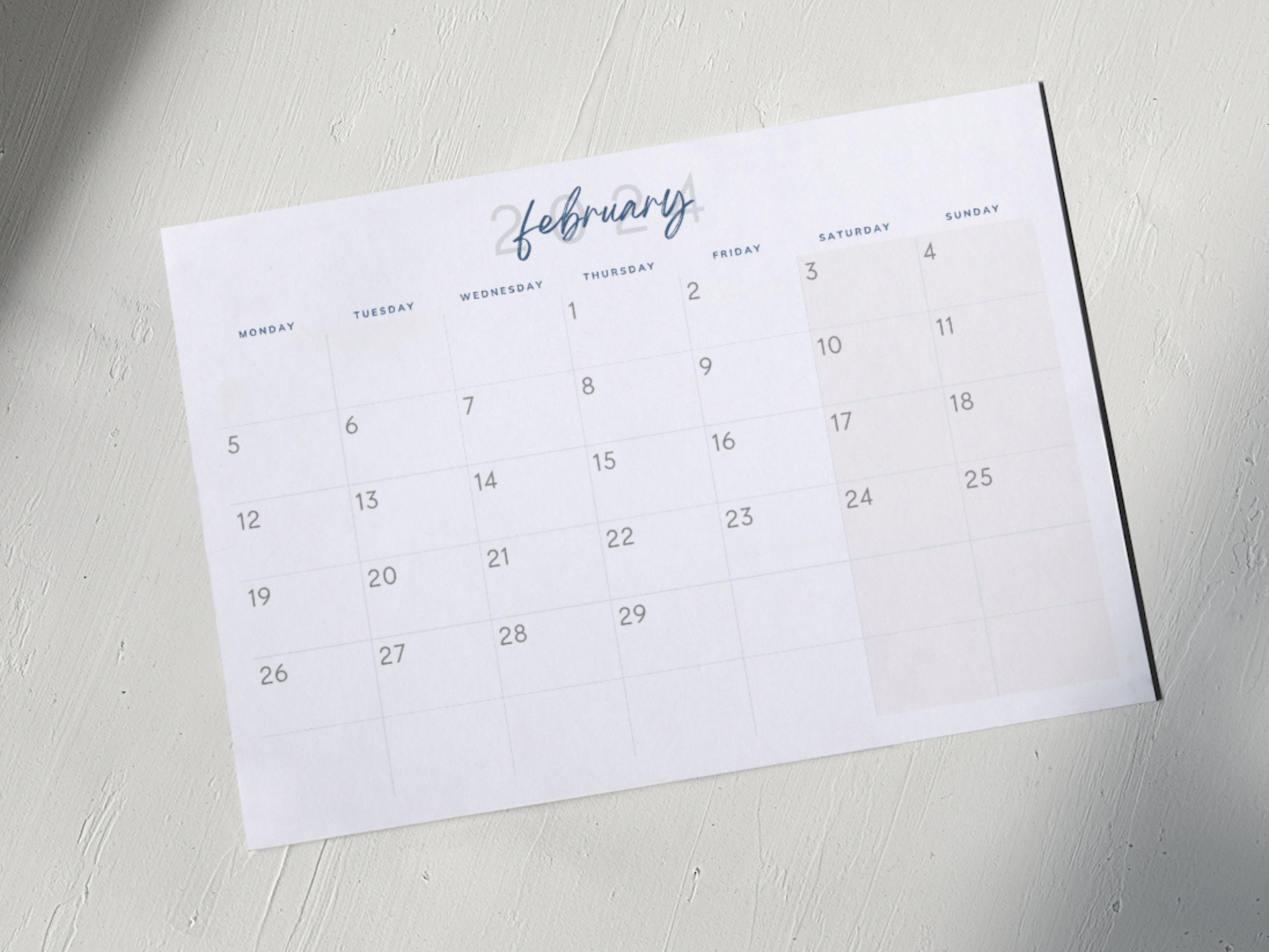 Printable Minimalist Calendar 2024 Aesthetic Monday and Sunday Start A4 ...