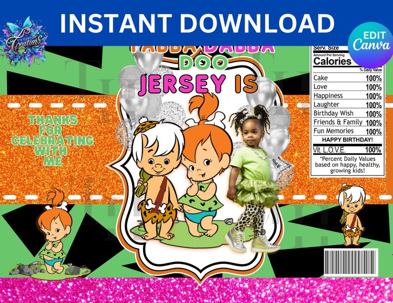 Flintstone Party Favor Digital Template (PNG) - Etsy