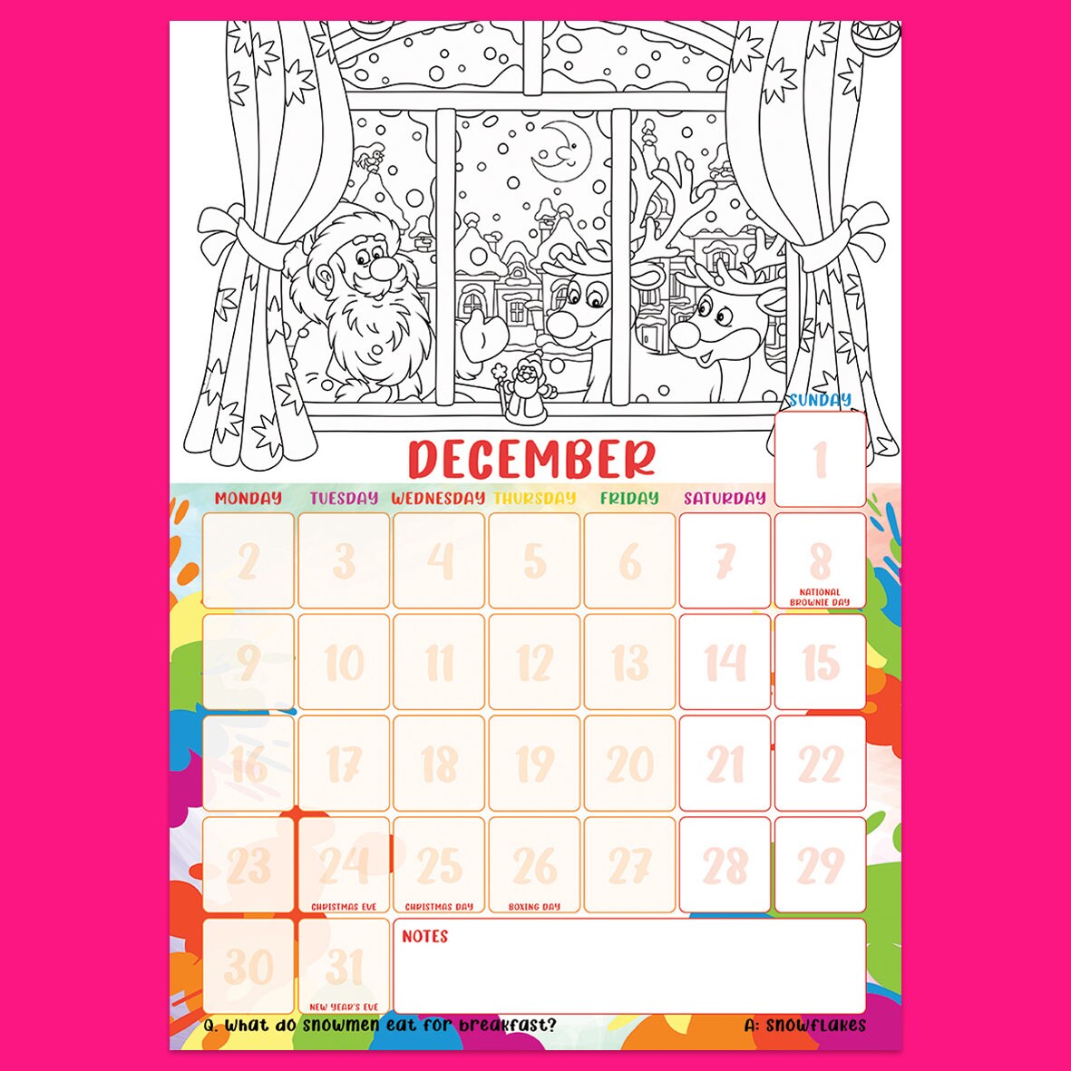Children's Colouring in Calendar 2024 - Etsy