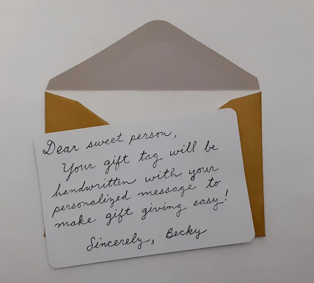 Handwritten Gift Tag, Gold Envelope, Business Card Size, Fudge Order ...