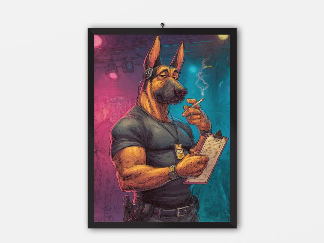 German Shepherd Bouncer Poster, Nightclub Security Dog Art, Guard With ...