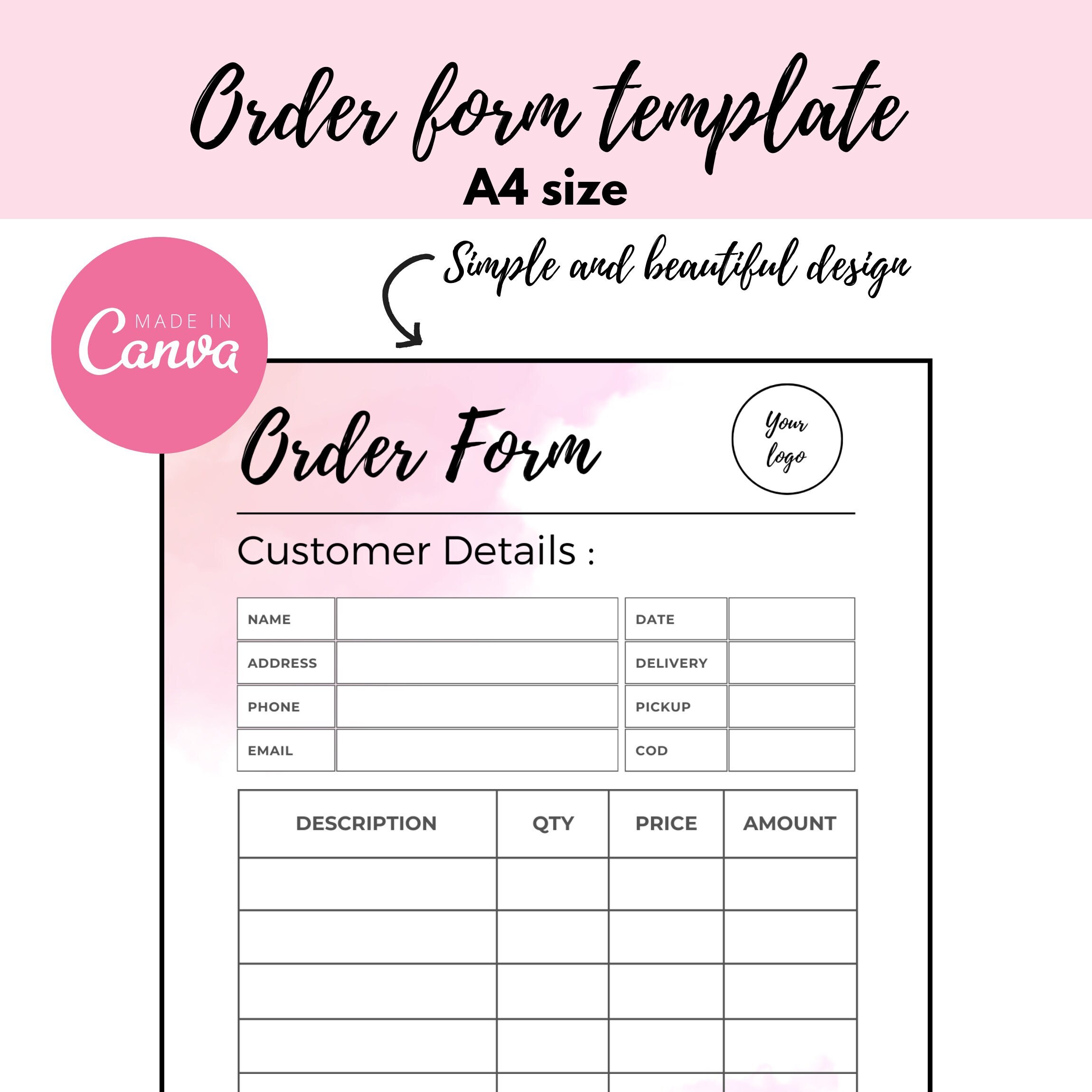 Order Form Printable Editable Order Form Template Small - Etsy